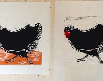 Chicken Woodcut Prints Strutting Hen by sirimas on Etsy