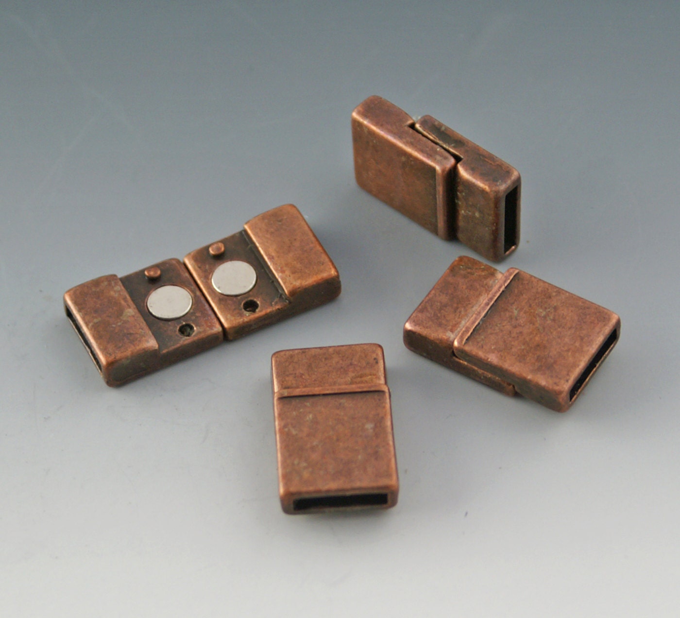 Antique Copper Small MAGNETIC FLAT Leather Closure / 10mm