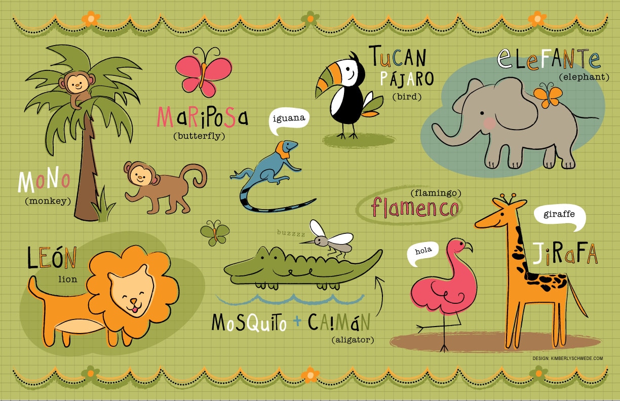 Kids Spanish Jungle Friends Placemat by BebeBilingual on Etsy