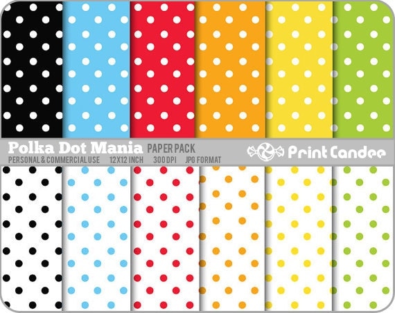 Polka Dot Mania Paper Pack 12 Sheets Personal and