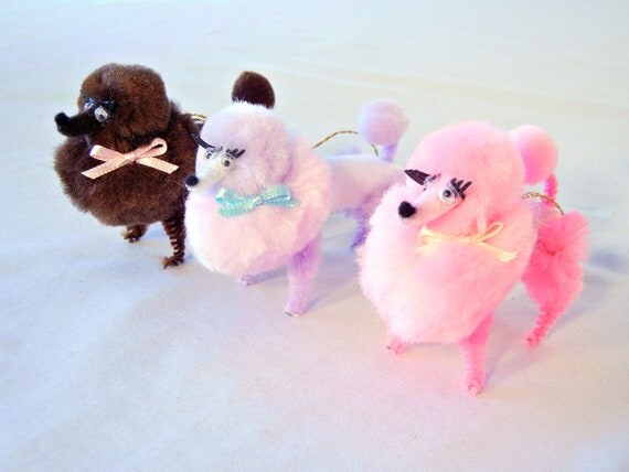 Set of 3 Pom Pom Poodle Decorations Pick 1 of 5 Colorful