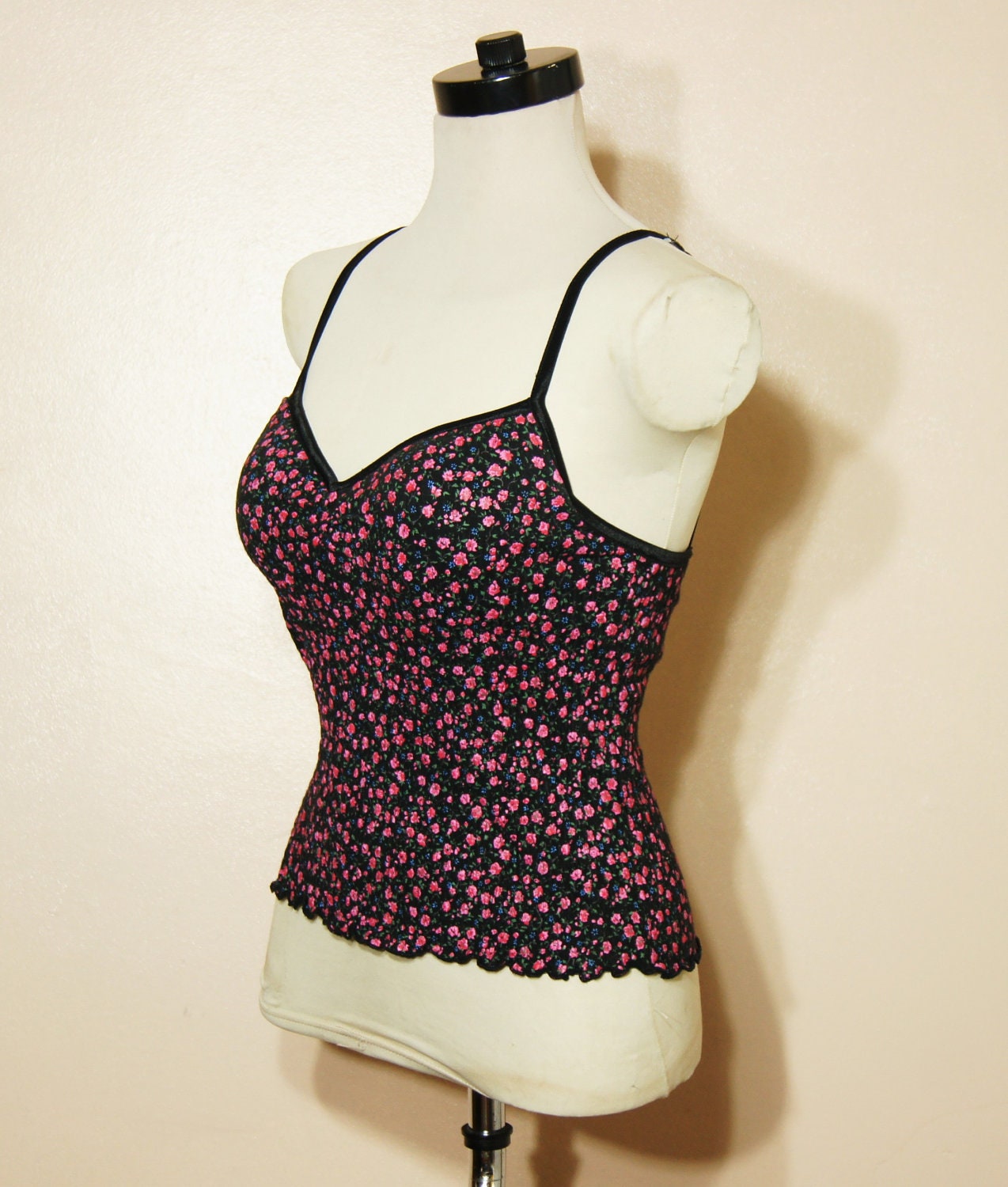 90s Floral Tank Top Small Medium Bustier Ditsy by WhiteWaveVintage