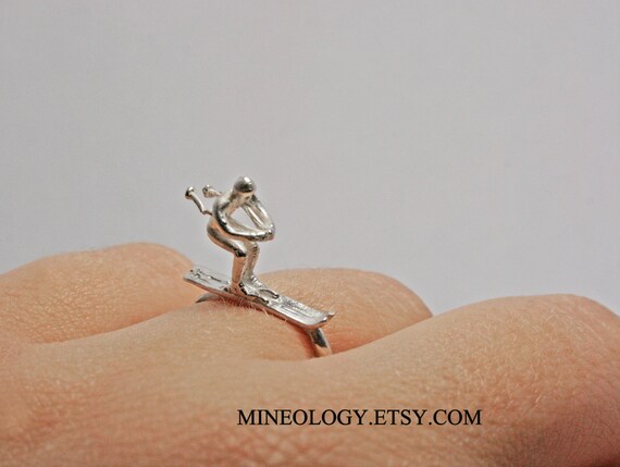 Items similar to Sterling Silver Skiing Ring on Etsy