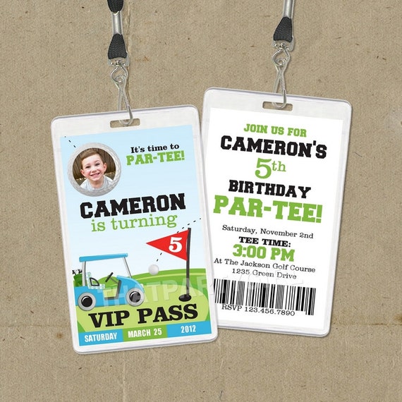 Golf PAR-TEE Birthday Party Vip Pass Style Invitations
