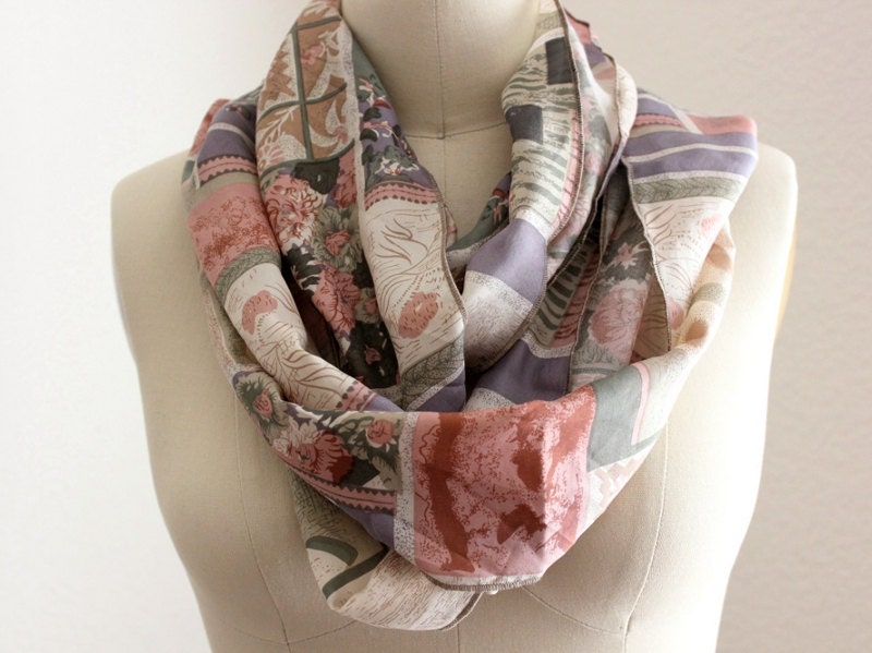 upcycled silk scarf in geometric floral print extra long