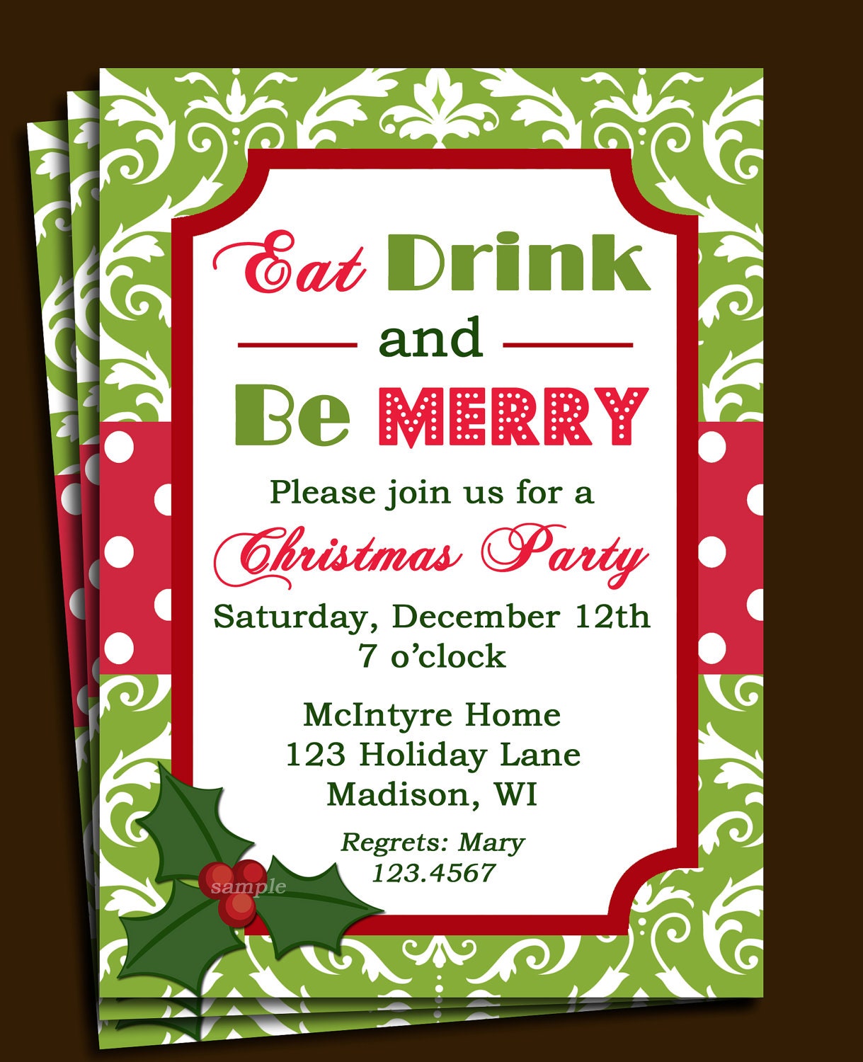 Christmas Party Invitation Printable Or Printed With FREE