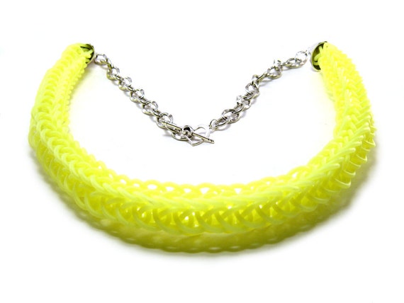 Neon yellow necklace modern statement chunky knit tube