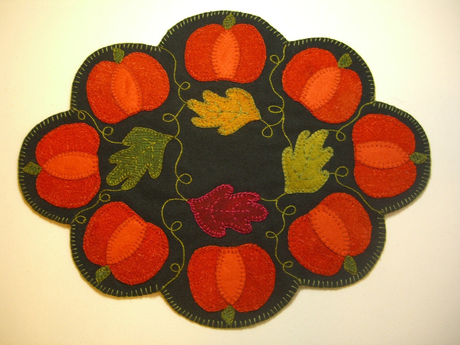 Pumpkin Candle Mat Wool Applique PATTERN Fall Thanksgiving