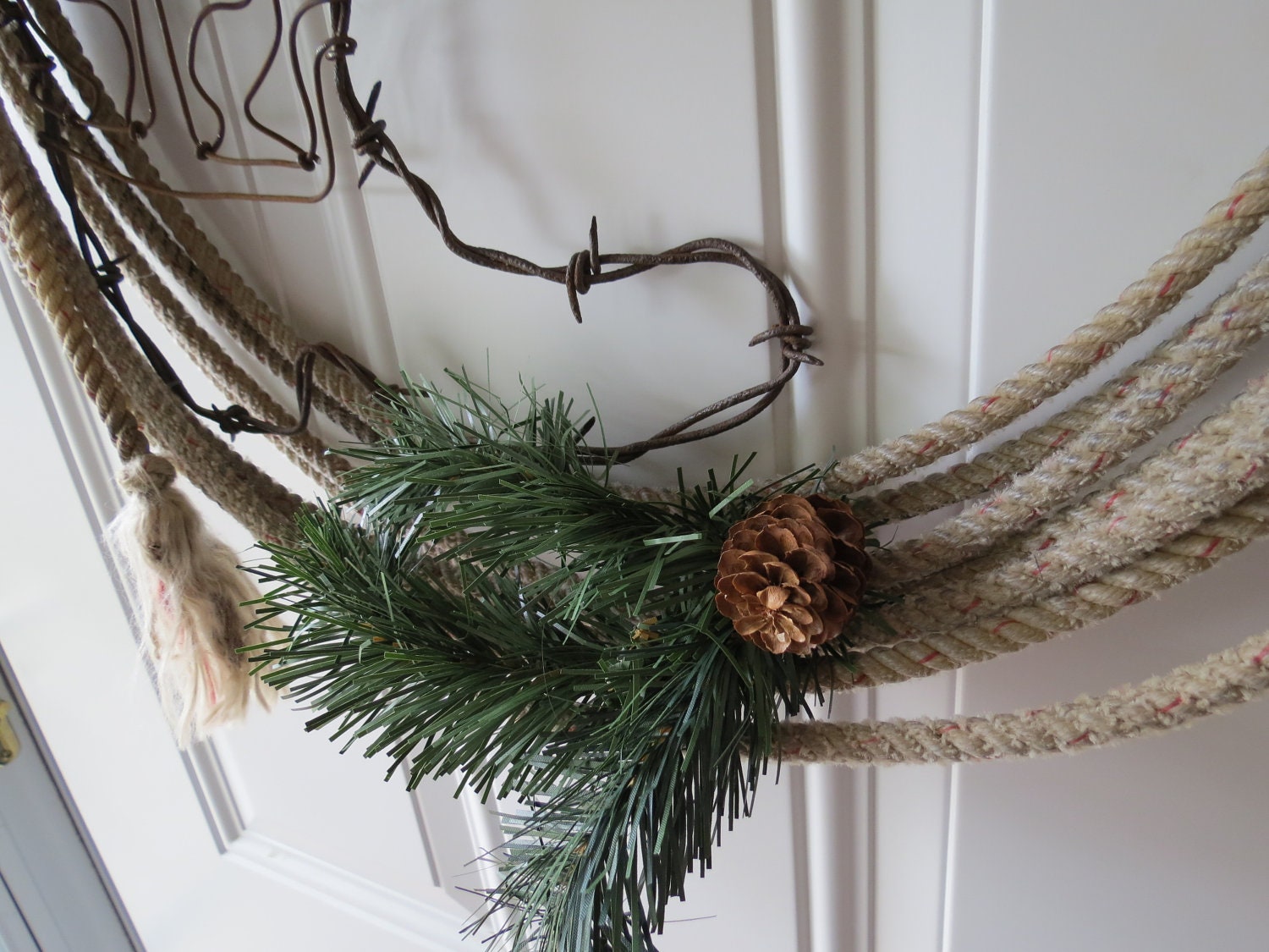 Rustic Cowboy Lasso Rope Wreath w/ Barbed Wire Cowboy Boot