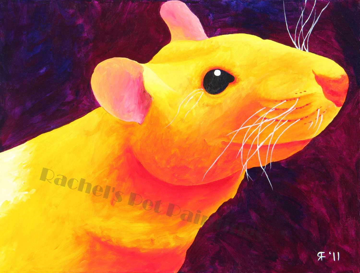 Yellow Rat Art Print 8 x 10 Colorful by rachelspetpaintings