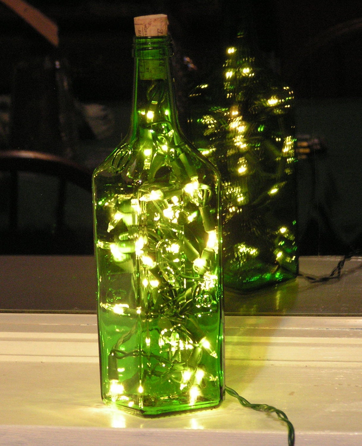 Square Olive Oil Bottle Light with white lights by vtbrownjs