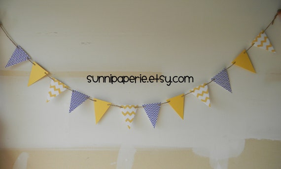 Items similar to Chevron Print Paper Pennant Banner in Yellow and ...