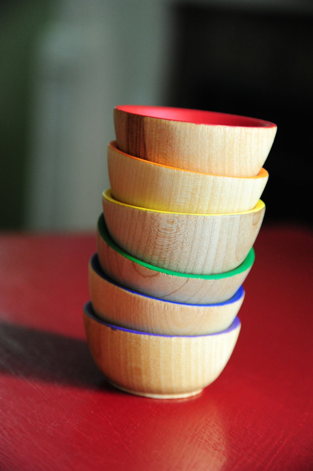 Rainbow Wooden Sorting Bowls Educational Montessori Waldorf