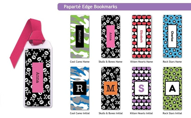 Personalized Kids Bookmarks with ribbon Skull bookmarks