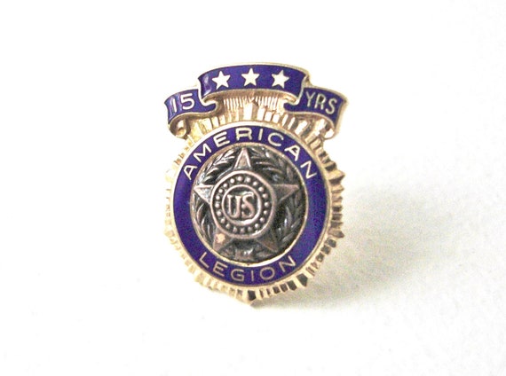 14K Gold Blue Enamel American Legion Lapel Pin