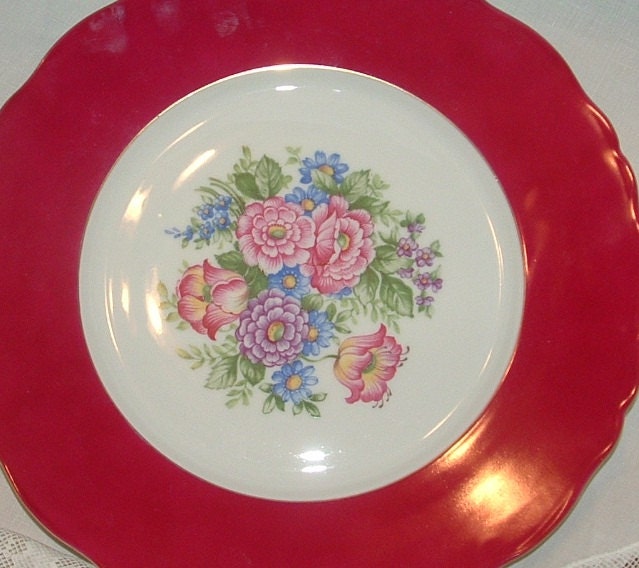 Czechoslovakia Floral Plate with Maroon Border – Haute Juice