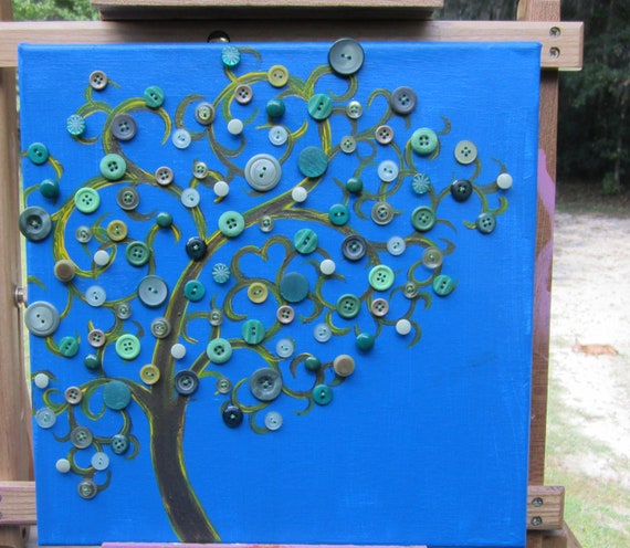 Items similar to Button Tree 12" x 12" acrylic, button collage on Etsy