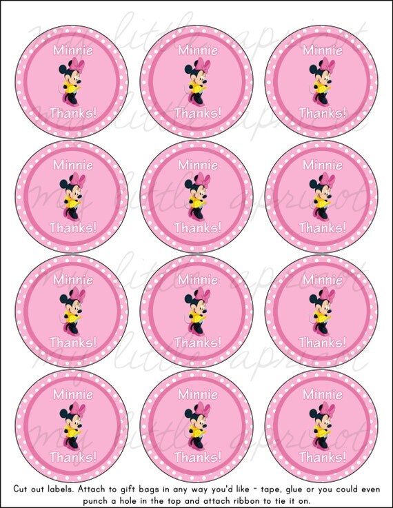 Items similar to Minnie Mouse Printable Gift Bag Tags (INSTANT DOWNLOAD ...