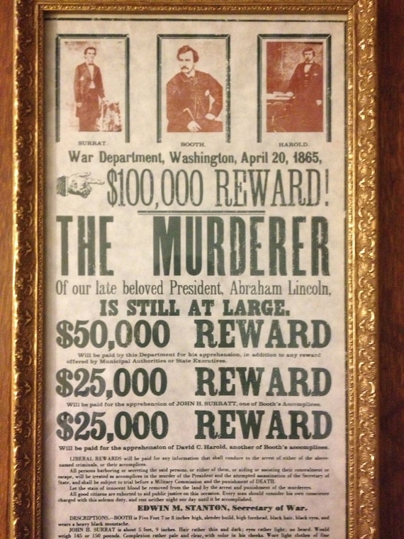 Reproduction John Wilkes Booth Wanted Poster