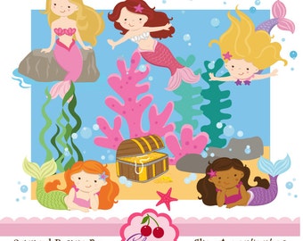 little Mermaid Digital Clipart Set for -Personal and Commercial Use ...