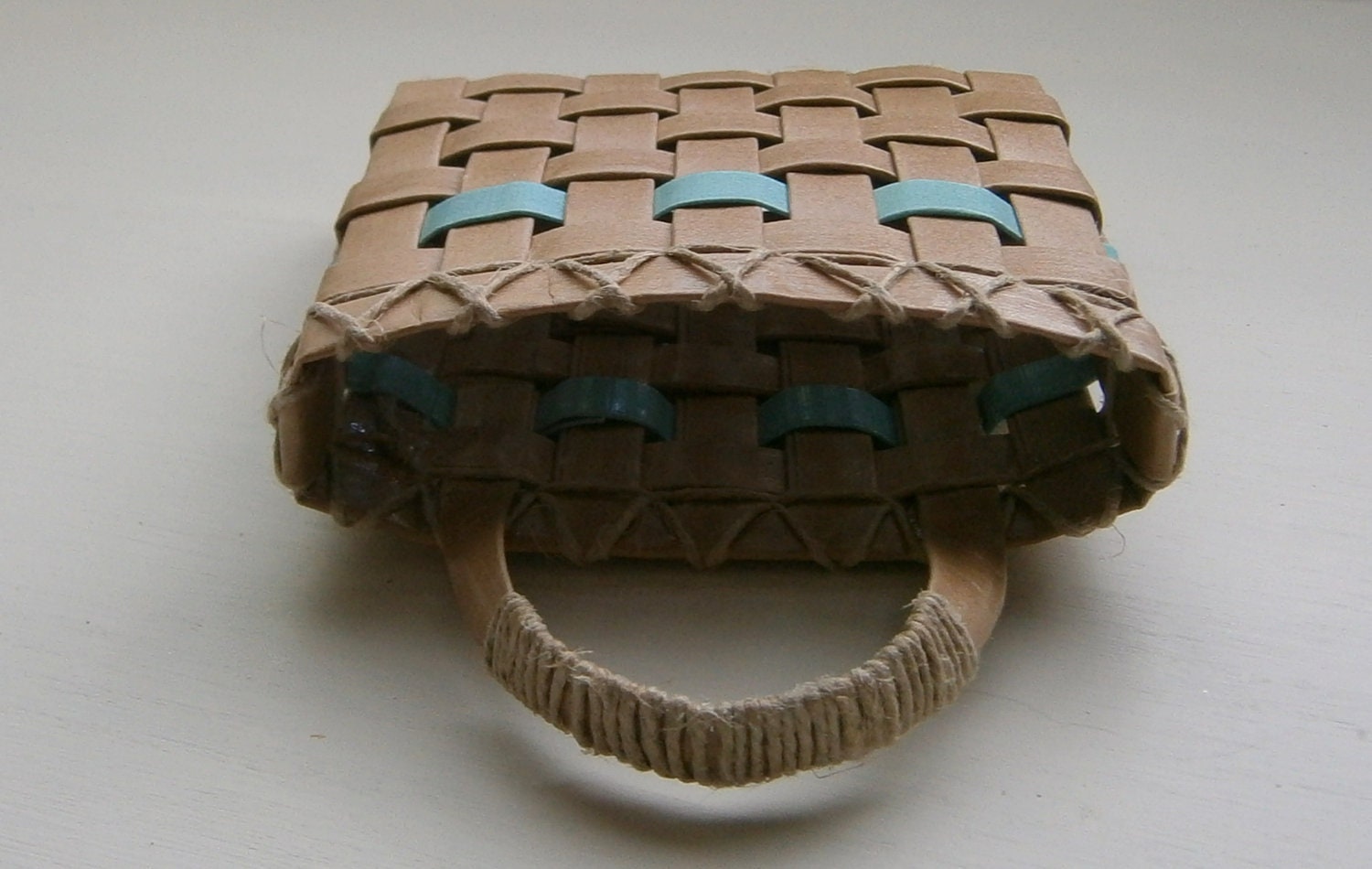 Woven Paper Basket Recycled Kraft Paper with Aqua Trim Small