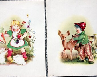 Hummel Style German Children Lithograph Art Prints 8x10