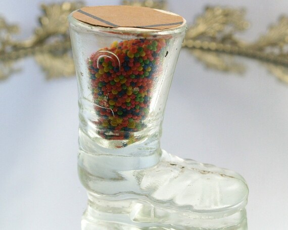 Vintage Glass Boot Candy Container Santa Boot Christmas Candy