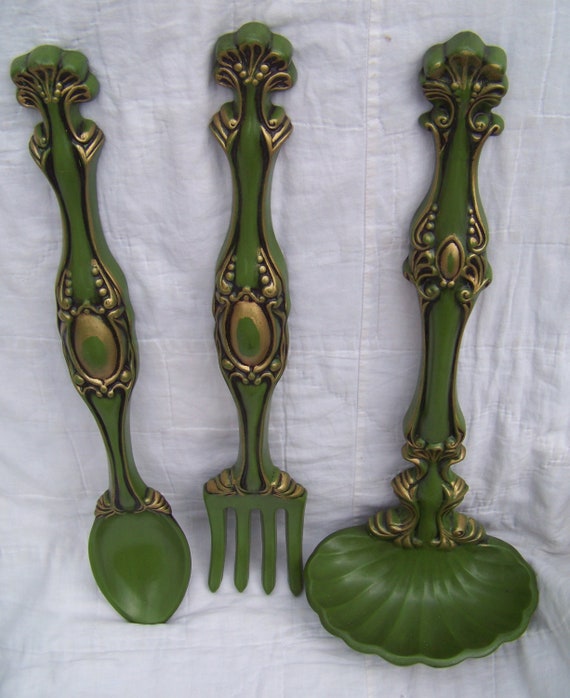 Items similar to Vintage Arnels Pottery...Large Fork, Spoon, Ladle Wall ...