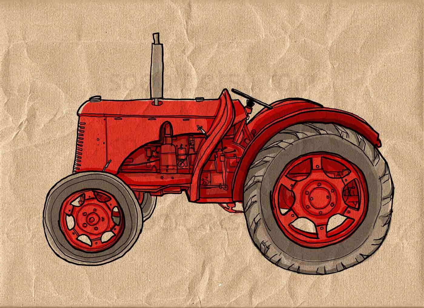 Vintage Red Tractor Clip Art