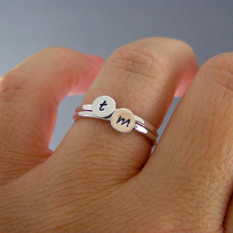 Stack Rings Custom Initial Rings Set Of Two Sterling Silver