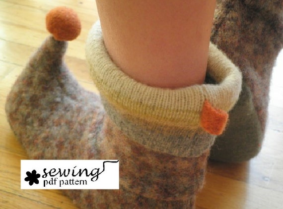 Adult Elf Slippers PDF Pattern Womens size 2 to Mens size 10