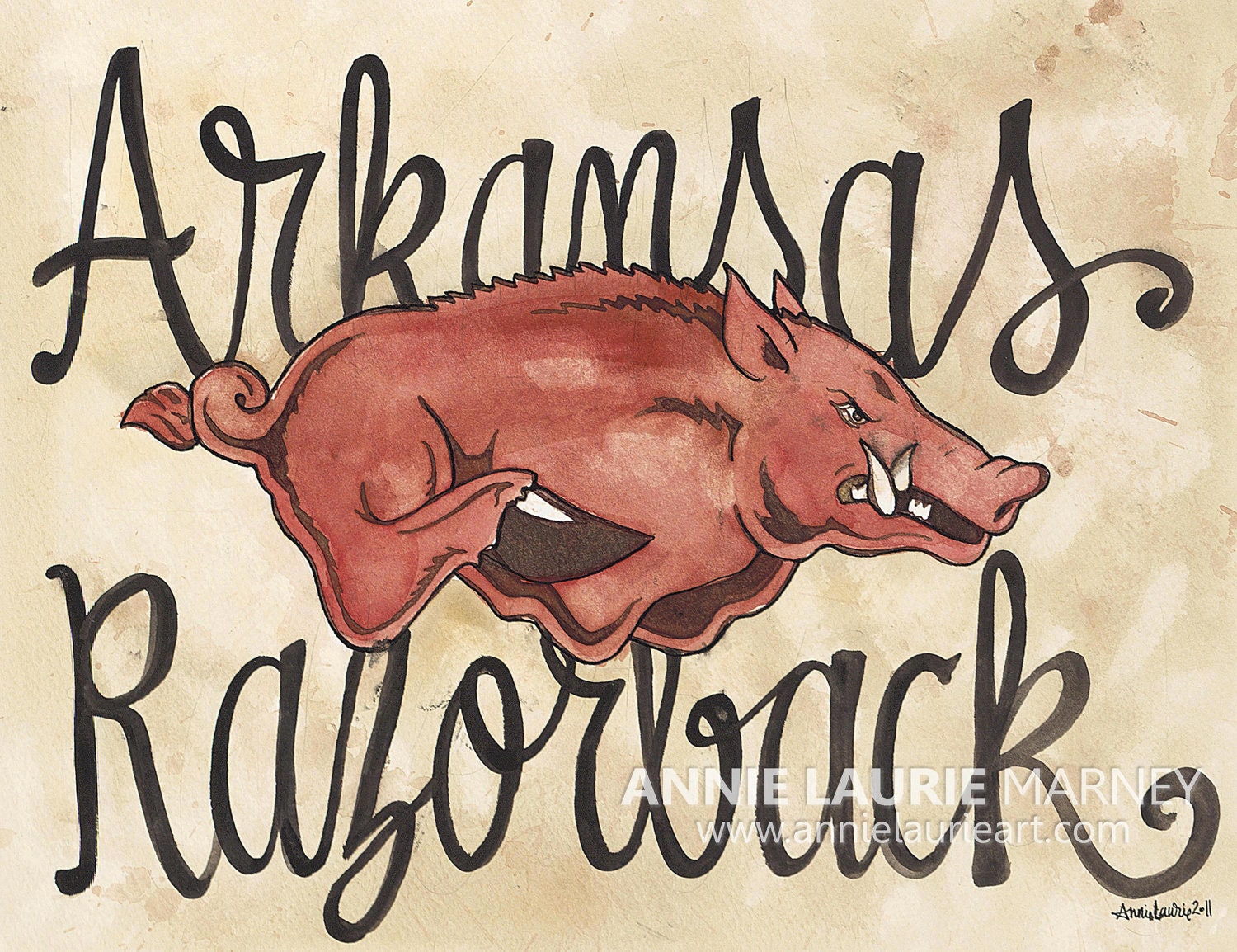 Arkansas Razorback 11x14 Watercolor Print