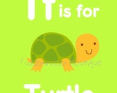 Items similar to T is for Turtle, Green, Printable Children's Room Art ...