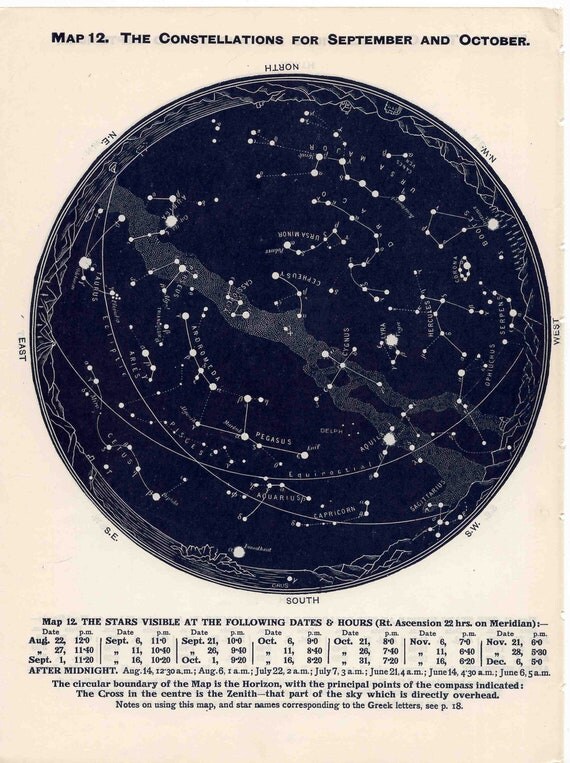 1963 august september october constellations star map original