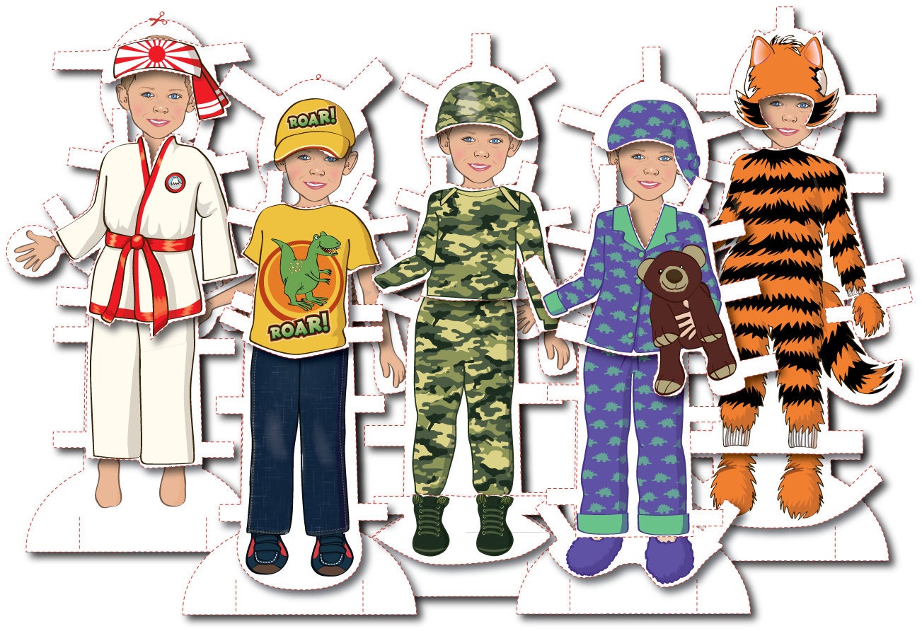 Boy's Personalized Paper Doll Kit Printable by SandyFordDesign