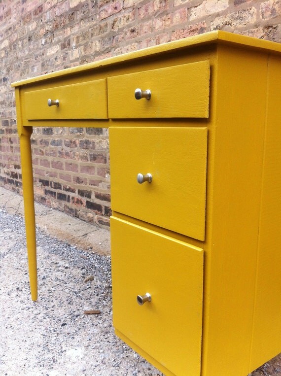 Petite Mid Century Desk In Mustard Yellow