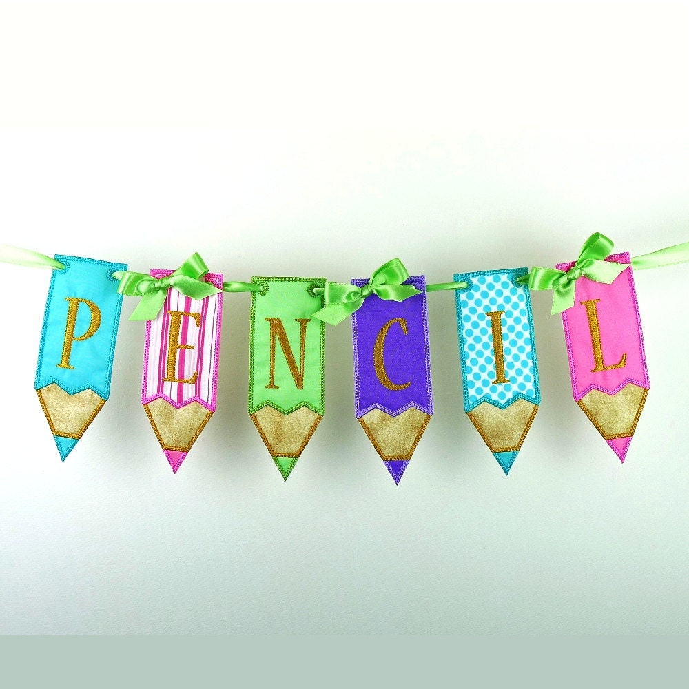 Pencil Banner ITH Project Applique Machine Embroidery Design