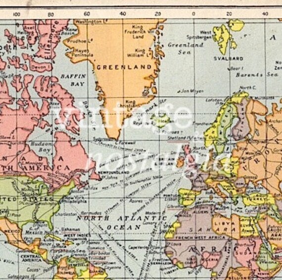 WORLD map 1950s vintage map world atlas map geographical