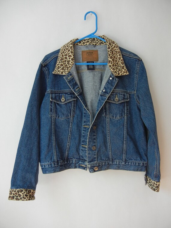 Vintage Denim Jacket Leopard Print Details by littleraisinvintage