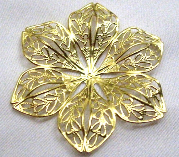6pcs Large 42mm Flower Filigree Raw Brass Golden Jewelry by tsrose