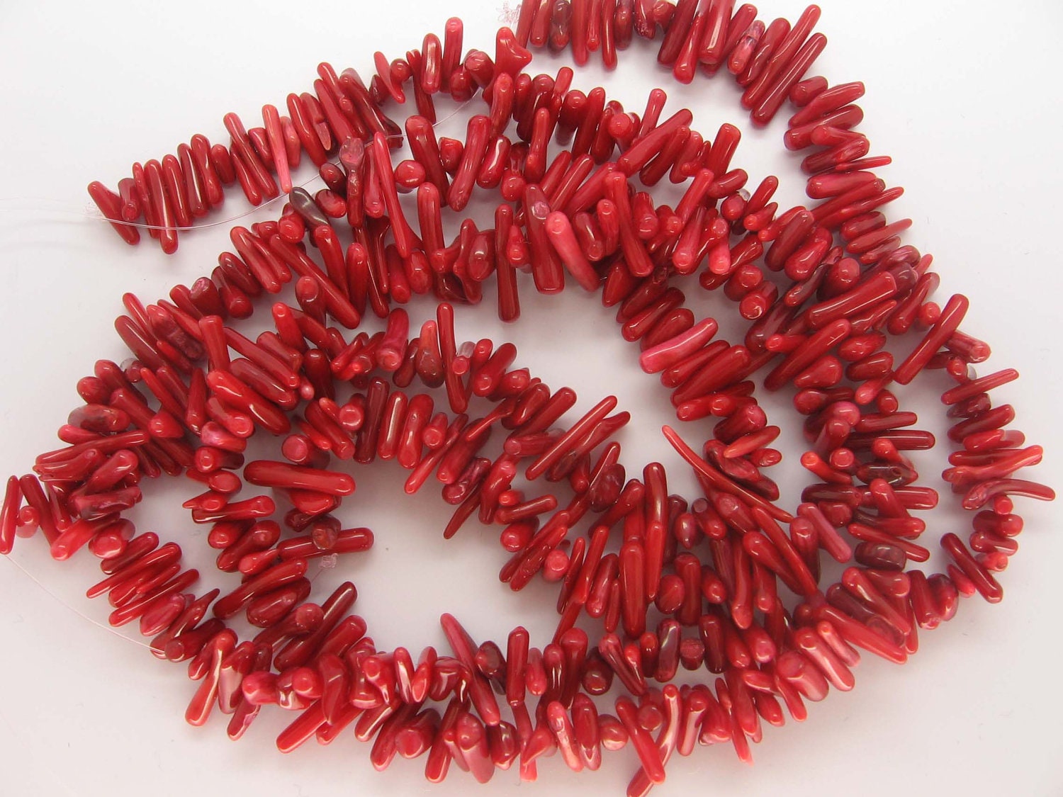 Charming Red Coral Stick Beads 16 Inch Strand