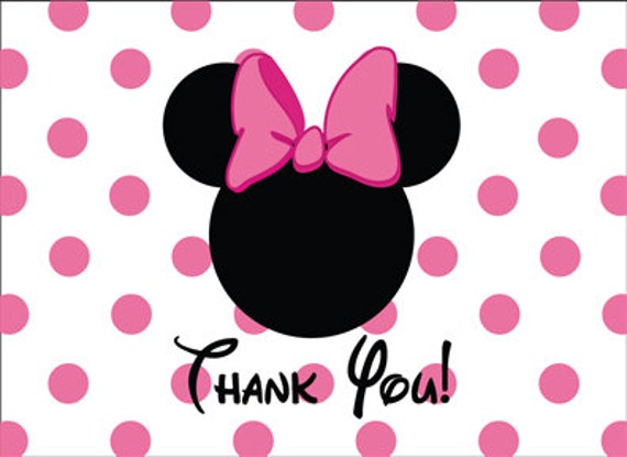 Items similar to Minnie Mouse Thank You Card in Pink on Etsy