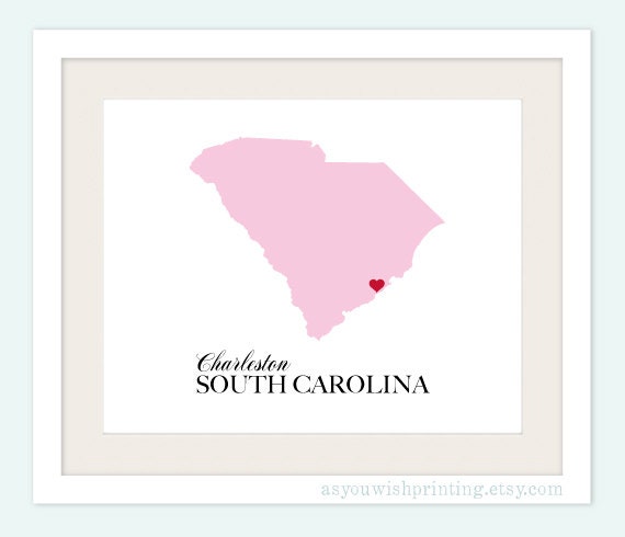 South Carolina State Love Map Silhouette 8x10 by AsYouWishPrinting