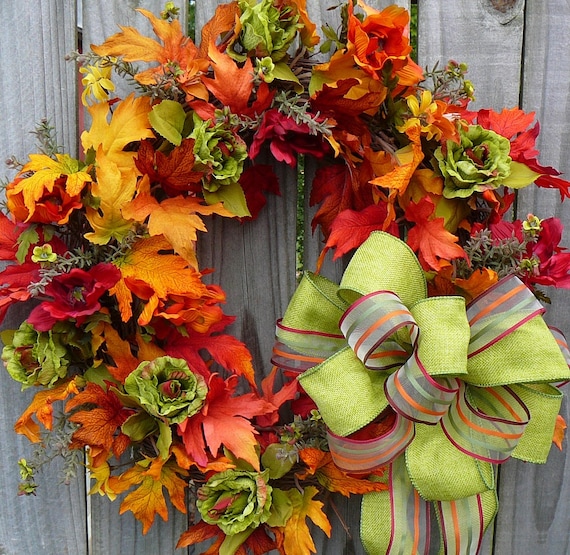 Fall Wreath Unique Fall Wreath with Fresh Green Accents