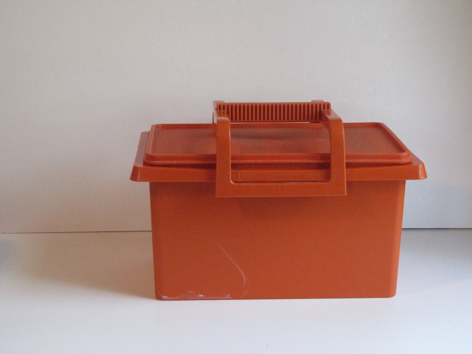 Vintage Orange Tupperware Tote / Craft Box by HeartlandVintageShop