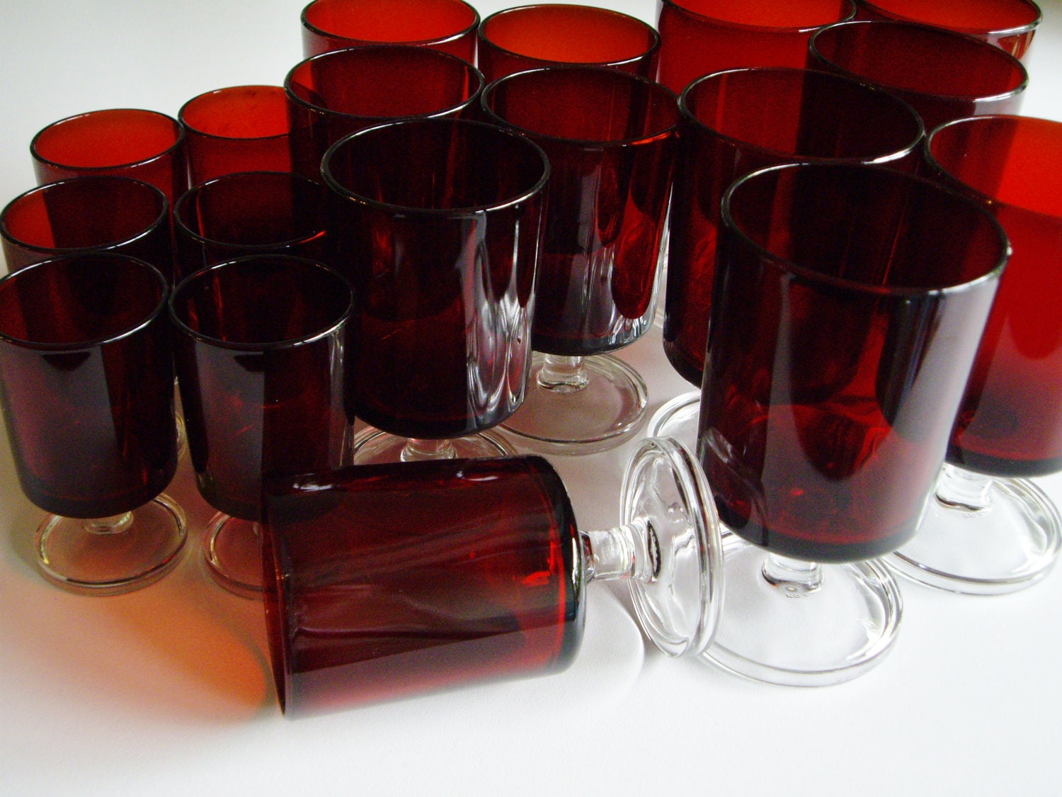Ruby Red Luminarc Cavalier Glass Set 18 pieces by Vintagerous