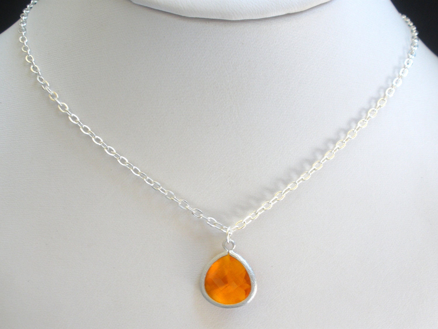 SALE Orange Necklace Silver Orange Sterling Silver Necklace