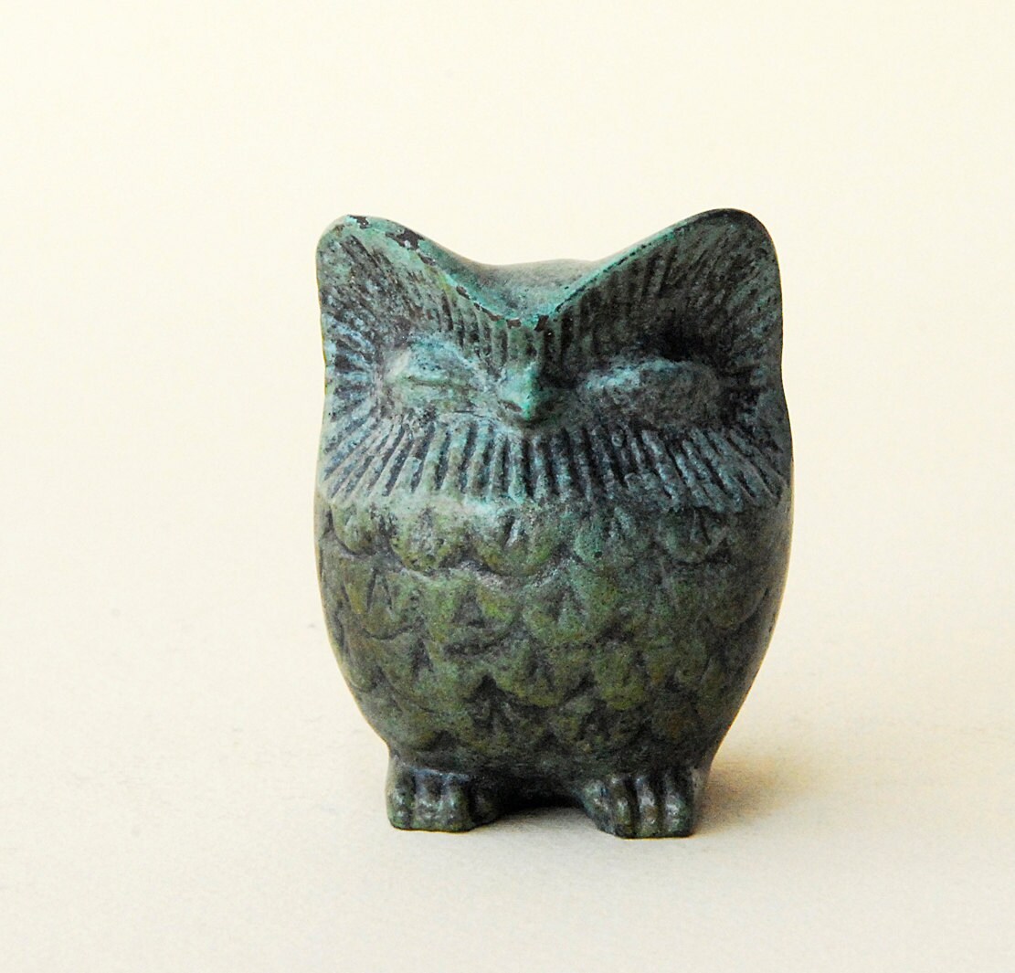 Greek Metal Bronze Owl, Bird of Wisdom Goddess Athena Symbol,