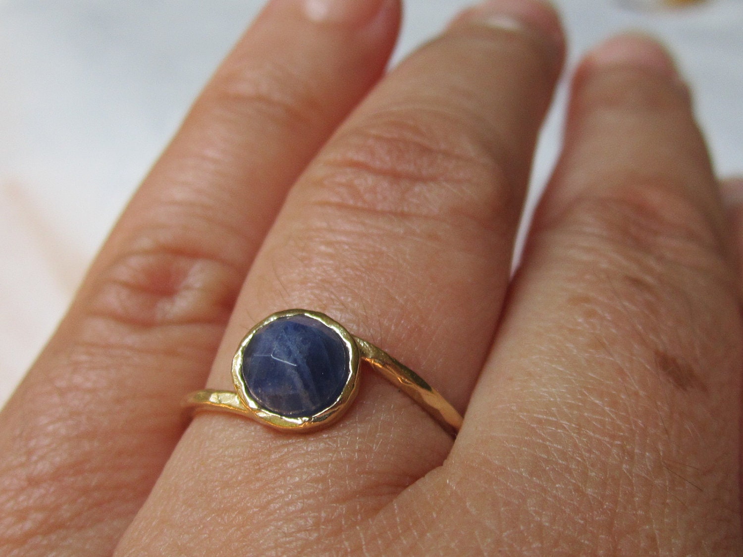 Blue stone gold ring Sodalite ring Gemstone ring stacking
