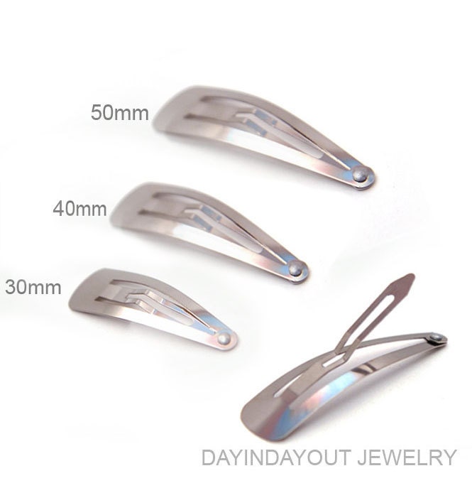 100pcs 50mm Silver Tone Metal Hair Snap Clip